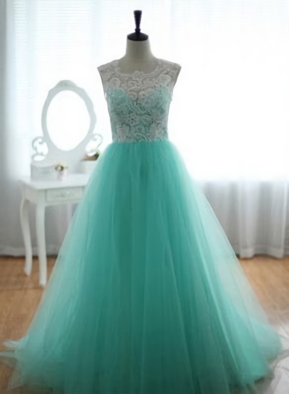 Elegant Mint Prom Dresses,Ruched Lace Prom Dresses,Sleeveless Prom ...