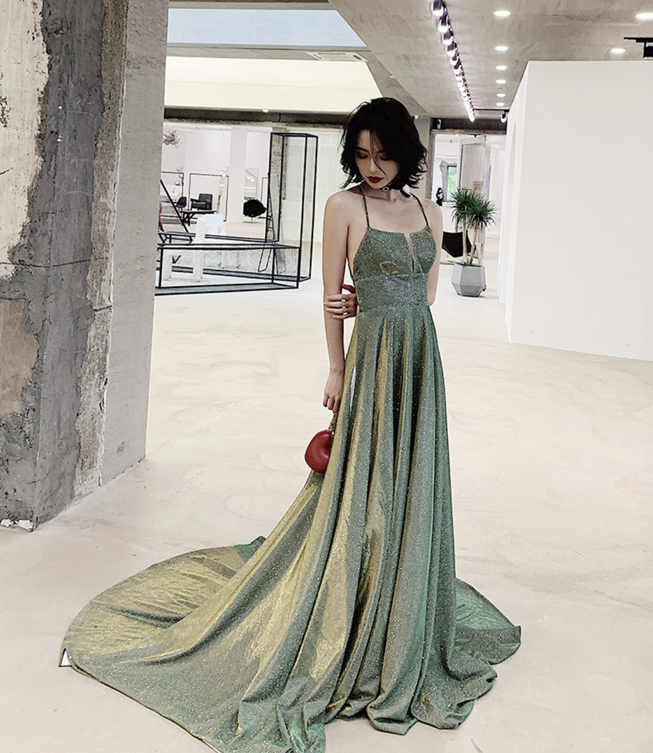 Simple A Ling Long Backless Prom Dress Green Evening Dress on Luulla